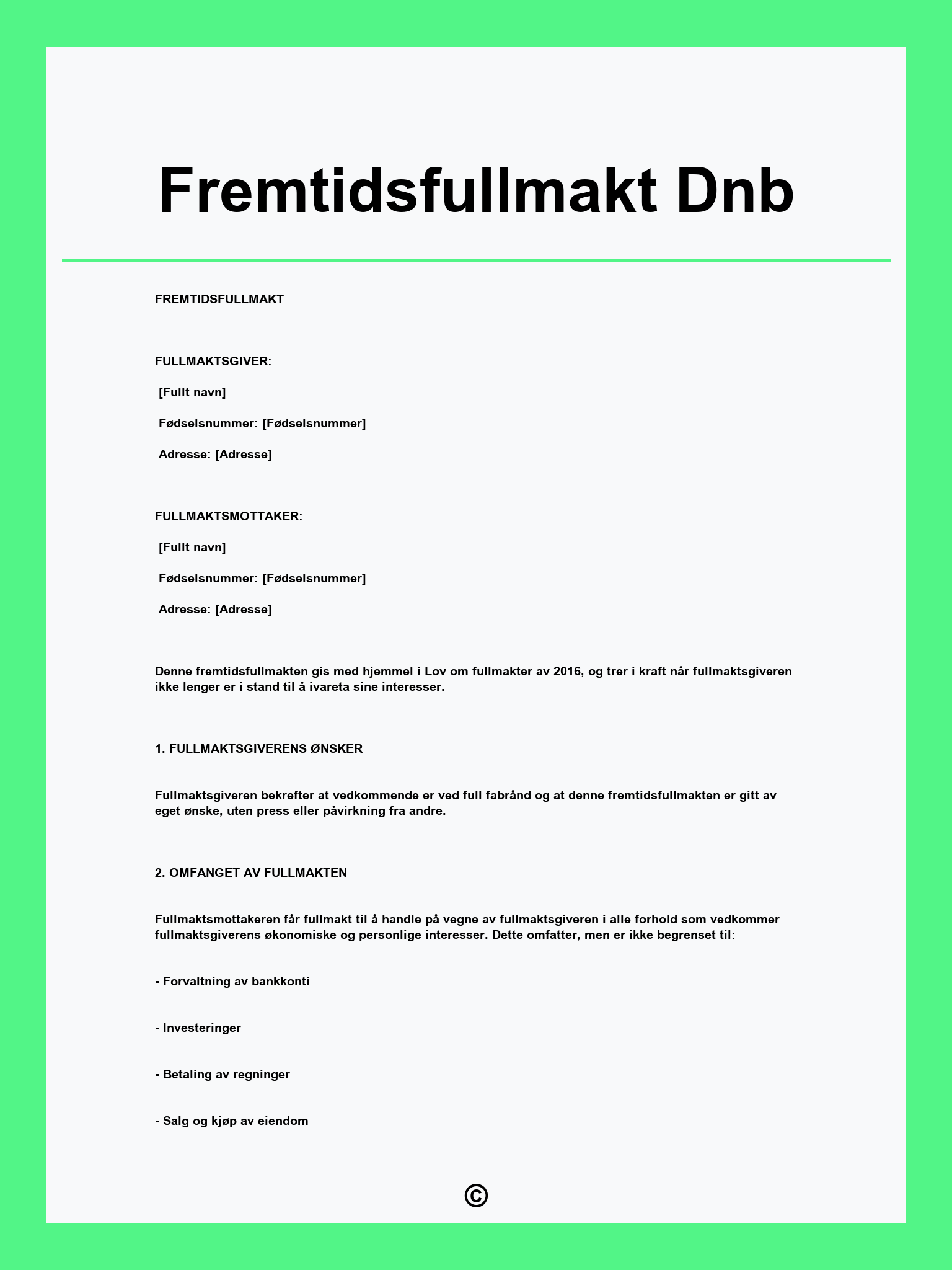 Fremtidsfullmakt Dnb