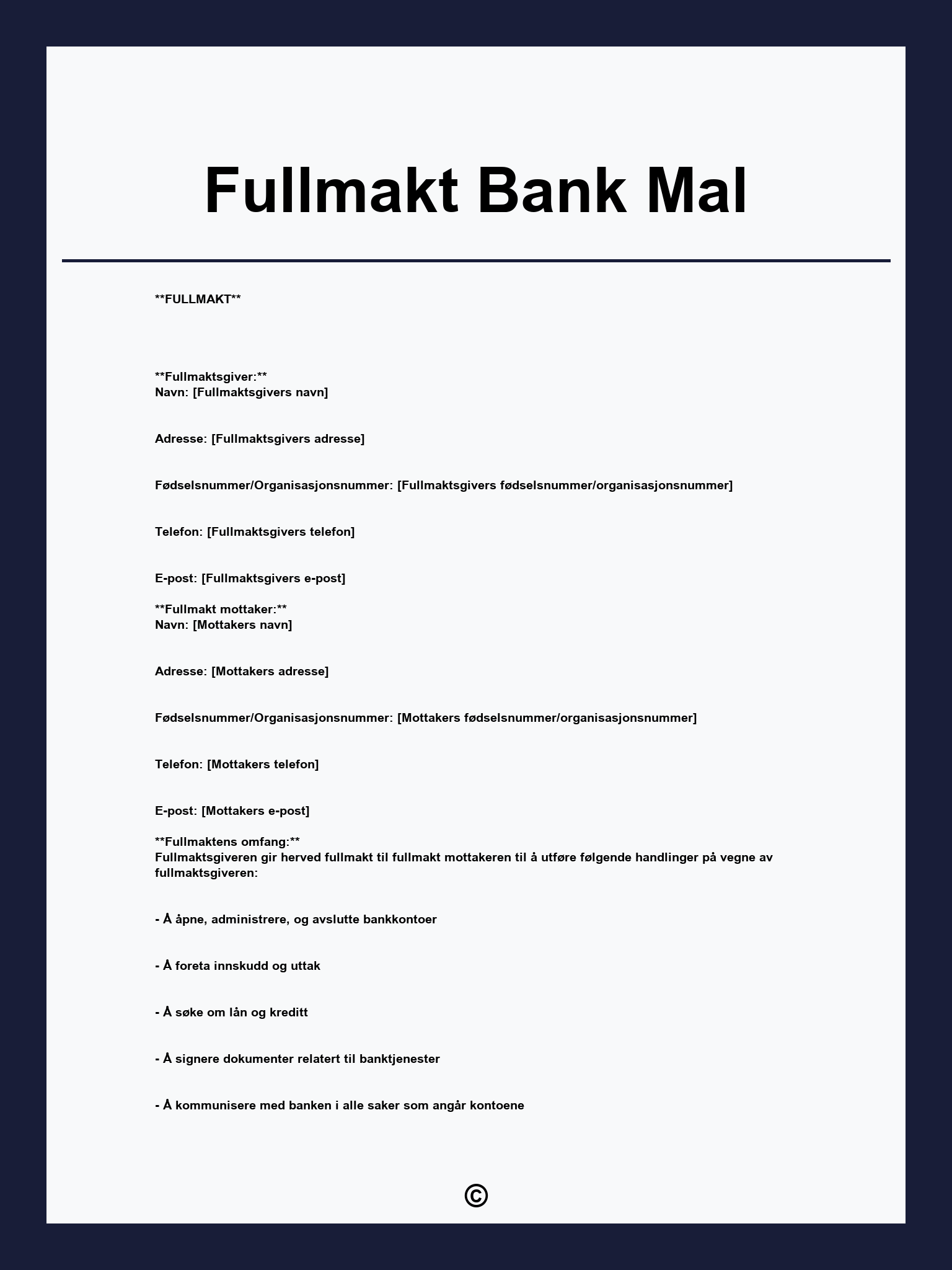 Fullmakt Bank Mal