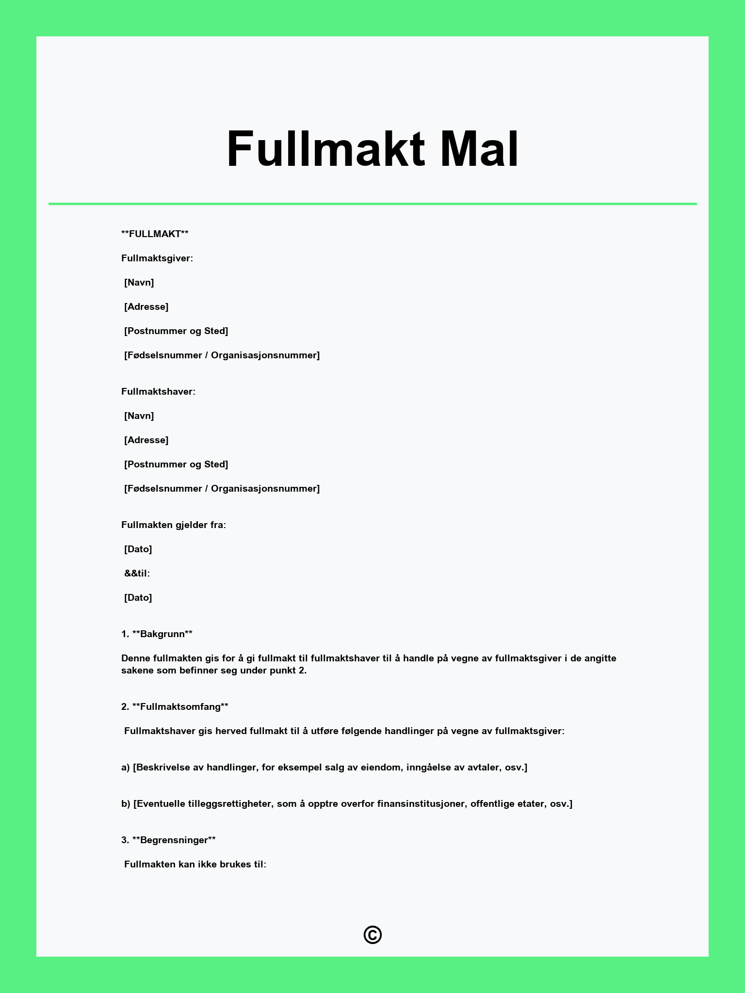 Fullmakt Mal