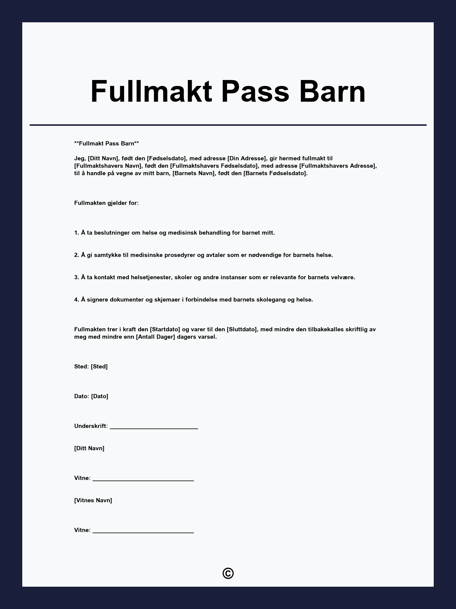 Fullmakt Pass Barn