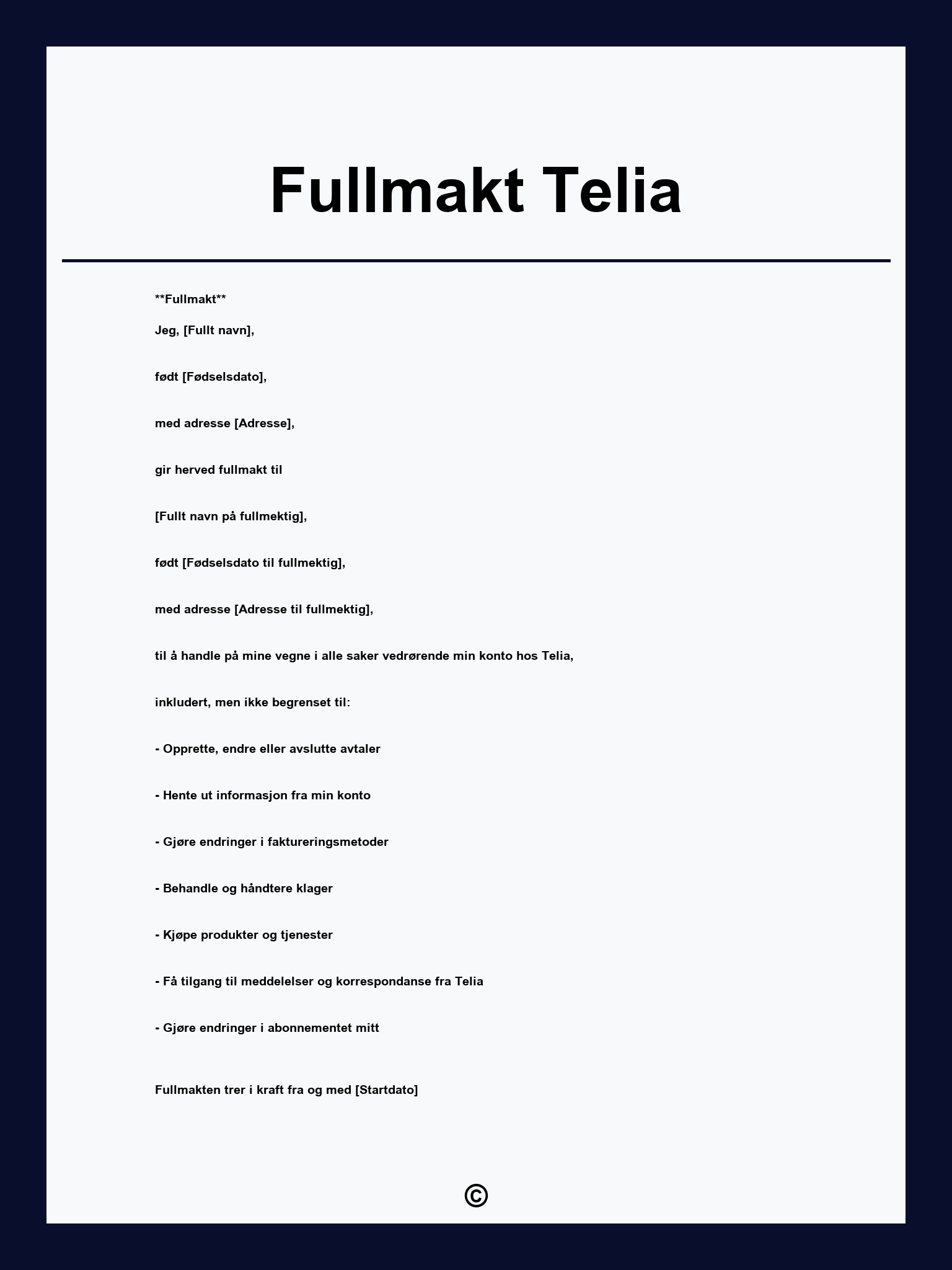 Fullmakt Telia