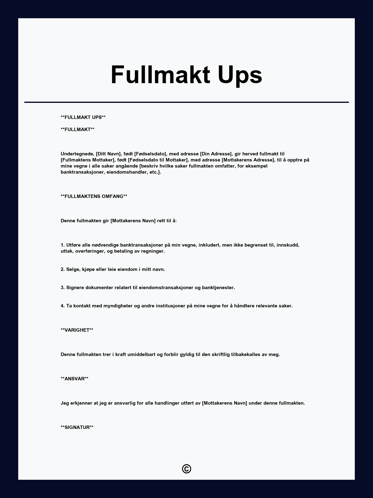 Fullmakt Ups